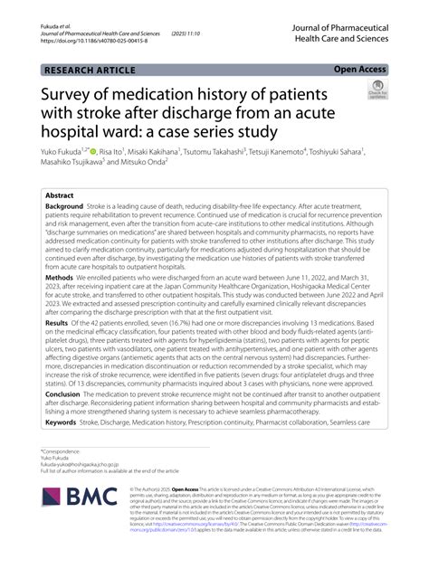 Pdf Survey Of Medication History Of Patients With Stroke After