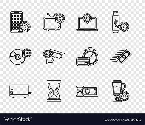 Set Line Toaster Blender With Bowl Setting Vector Image