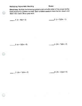 Multiplying Polynomials Matching By Krista Gurnett TPT