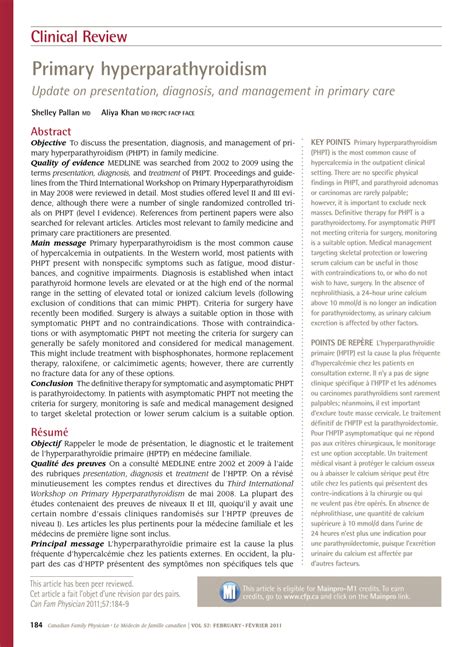 Pdf Primary Hyperparathyroidism Update On Presentation Diagnosis And Management In Primary Care