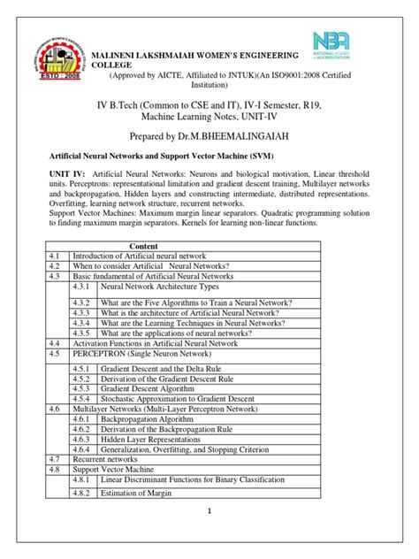 ml unit 4 notes pdf pdf artificial neural network support vector