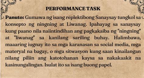 PERFORMANCE TASK Panuto Gumawa Ng Isang StudyX