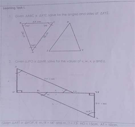 Solved Learning Task I Given Abc ≌ Xxy Solve For The Angles And