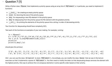 Solved Write A Python Class PQueue That Implements A Chegg