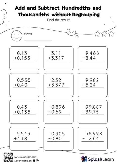 Add And Subtract Hundredths And Thousandths Without Regrouping