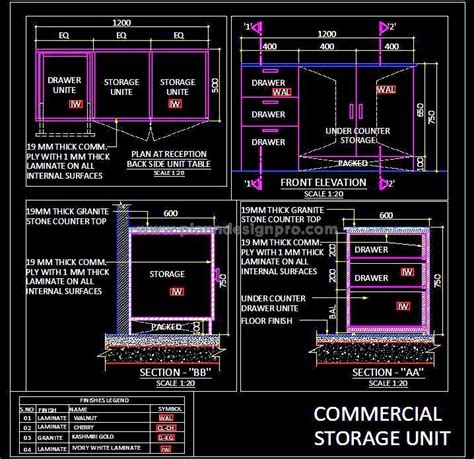 Low Height Console Design With Stone Top Autocad Dwg