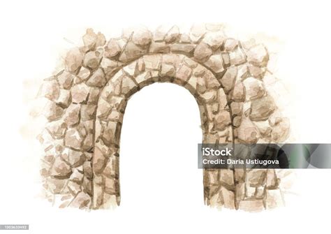 오래된 돌 아치 흰색 배경에 고립 된 손으로 그린 수채화 그림 수채화에 대한 스톡 벡터 아트 및 기타 이미지 수채화 성 건축물 벽돌 Istock