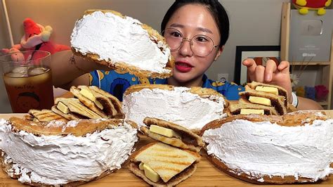 아메리칸 생크림 와플 악마누텔라버터 토스트 먹방 Dessert Mukbang Youtube