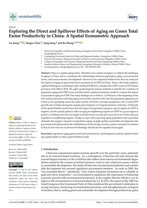 Pdf Exploring The Direct And Spillover Effects Of Aging On Green Total Factor Productivity In