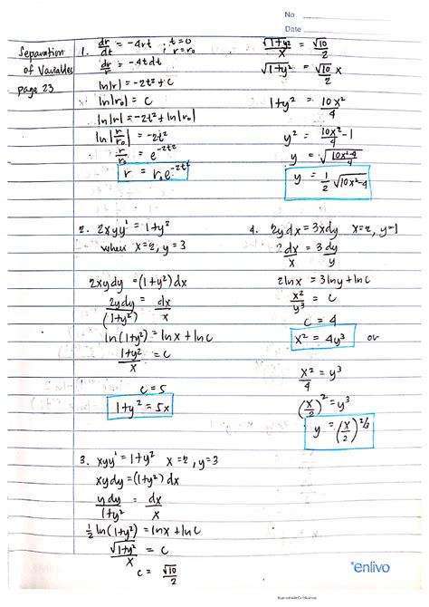 Solution Solving Differential Equation Using Separation Of Variables Solution To Practice