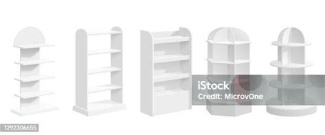 제품 전시 스탠드 매장 디스플레이 현대 빈 슈퍼마켓 선반 현실적인 모형 화이트 3d 프로모션 상용 랙 최근 벡터 세트 가구에 대한 스톡 벡터 아트 및 기타 이미지 Istock