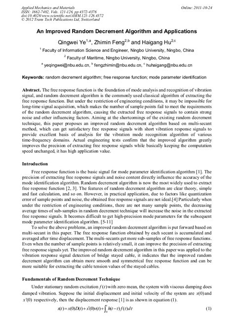 an improved random decrement algorithm and applications scientific