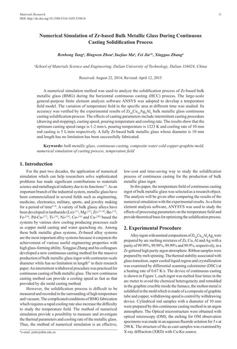 Pdf Numerical Simulation Of Zr Based Bulk Metallic Glass During