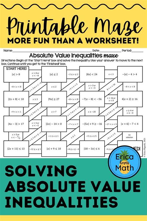 solving absolute value inequalities activity maze