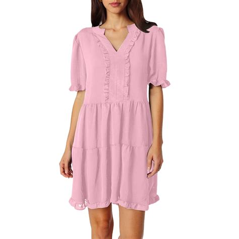 Xjdjhc Dresses For Women Casual Ladies Ruffled V Neck Short Sleeve