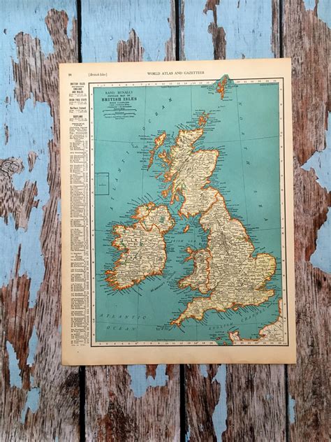 1937 Map Of British Isles Vintage Great Britain Ireland And Scotland Historical Lithograph Print
