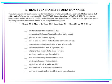 Stress Vulnerability Questionnaire