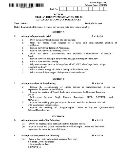 Btech Ec 5 Sem Advance Semiconductor Devices Kec056 2022 Download