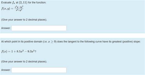 Solved Evaluate Fx Fx At 211 211 For The Function F X Y