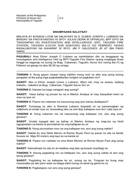 Sinumpaang Salaysay Ni Elmer Joseph Lubiano Pdf