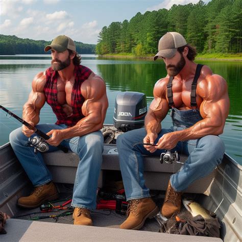 Two Massively Muscular And Vascular Redneck Men In Their 40s Fishing In