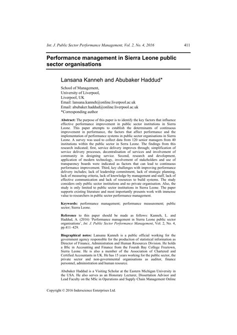 Pdf Performance Management In Sierra Leone Public Sector Organisations