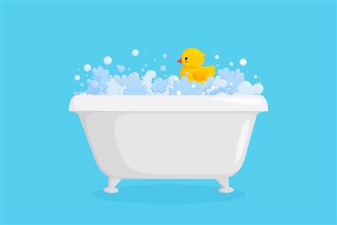 Bathtub With Rubber Duck In Suds Yellow Duck In Bubbles And Foam