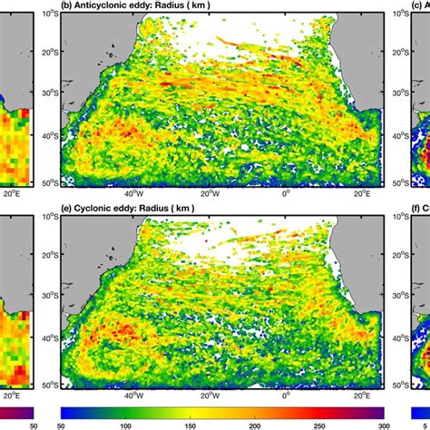 Spatial Distribution Of Mean Properties Of Mesoscale Eddies Detected