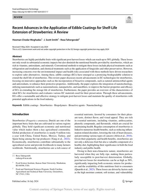 Recent Advances In The Application Of Edible Coatings For Shelf Life Extension Of Strawberries