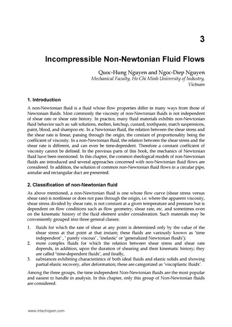 Incompressible Non Newtonian Fluid Flows 3 Incompressible Non Newtonian Fluid Flows Quoc Hung