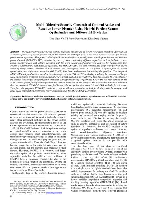 pdf multi objective security constrained optimal active and reactive