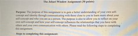 the johari window assignment johari window paper example 1 johari course hero