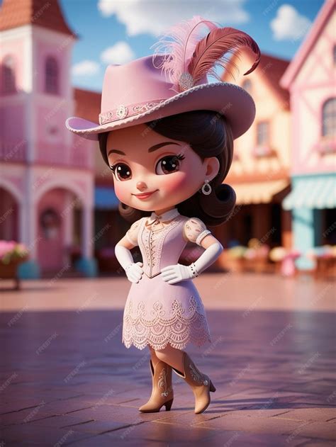 A Doll With A Hat And A Pink Hat Is Standing In Front Of A Disney Disney Disney Premium Ai