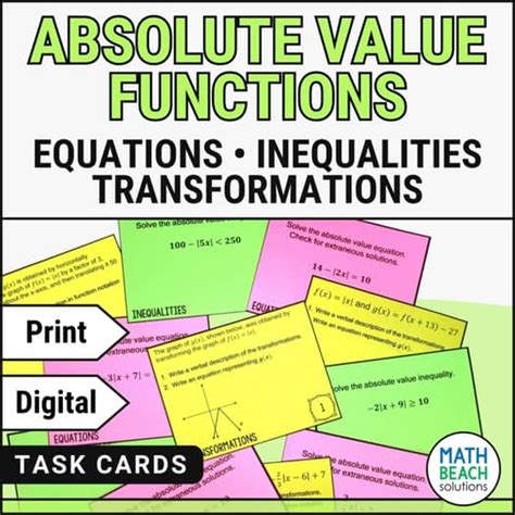Absolute Value Functions Task Cards Activity Print And Digital