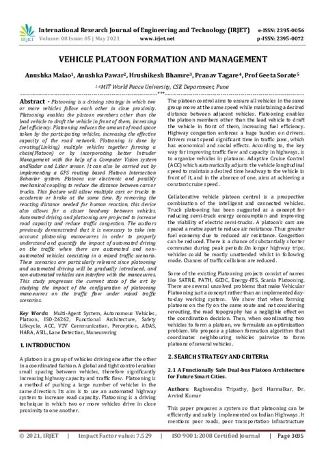 Pdf Vehicle Platoon Formation And Management