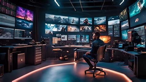professional in hightech command center with multiple monitors and