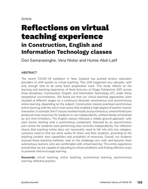 Pdf Reflections On Virtual Teaching Experience In Construction