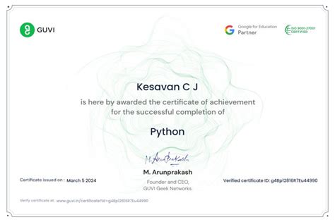 Completed Python Course With Guvi Kesavan C J Posted On The Topic