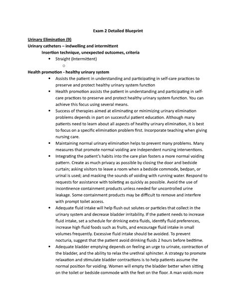Exam Detailed Blueprint Sp Completed Exam Detailed Blueprint Urinary Elimination