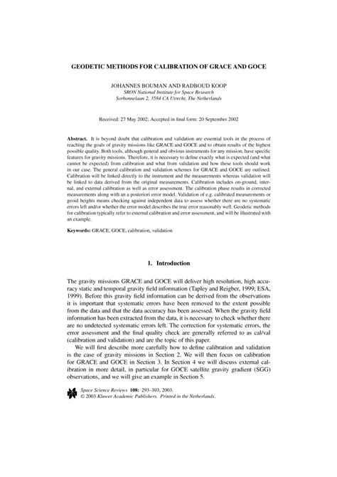Pdf Geodetic Methods For Calibration Of Grace And Goce