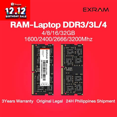 exram laptop memory ram ddr3 ddr3l ddr4 so dimm 4gb 8gb 1600mhz 2400mhz