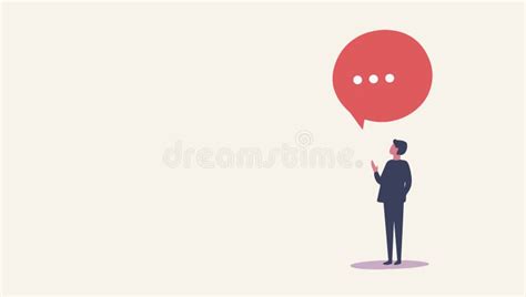 Minimalist Illustration Of A Businessman Holding A Red Speech Bubble With Three Dots