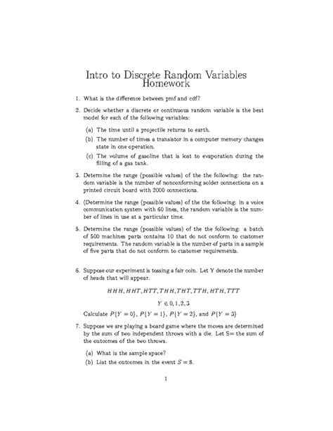 Hw Intro To Discrete Random Variables Intro To Discrete Random