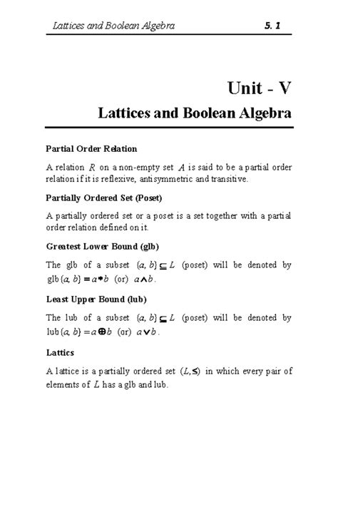 u5 poset and lattices part i lattices and boolean algebra 5 1 unit