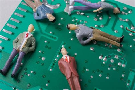 Premium Photo Tiny Figurine Of Men Model On Circuit Board Of Electronics