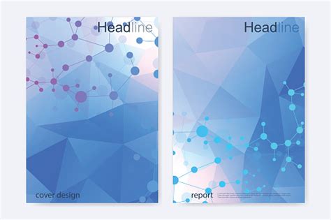 과학적인 브로셔 디자인 서식 파일입니다 벡터 전단지 레이아웃 연결된 라인 및 점 분자 구조 잡지 전단지 커버 포스터 디자인