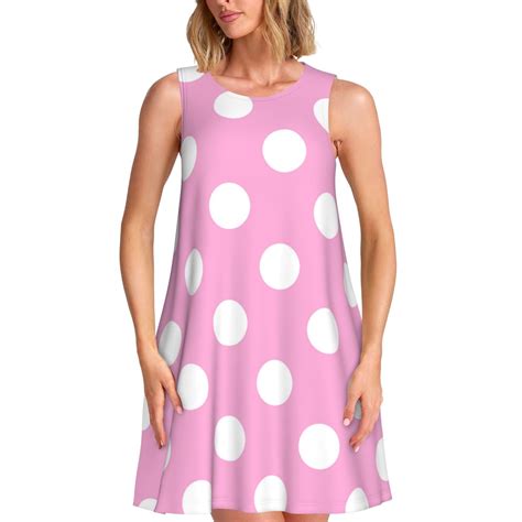 Ratiio Pink And White Polka Dot Pattern Womens Sleeveless Dress