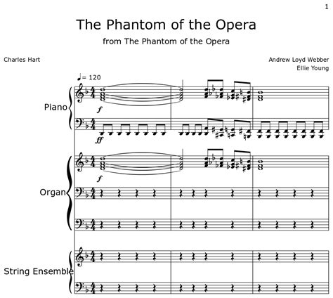 The Phantom Of The Opera Sheet Music For Piano Organ String Ensemble