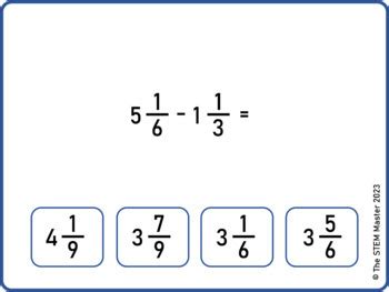 Subtracting Mixed Numbers With Unlike Denominators Interactive Google Slides