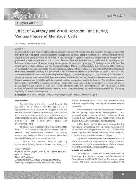 Pdf Effect Of Auditory And Visual Reaction Time During Various Phases